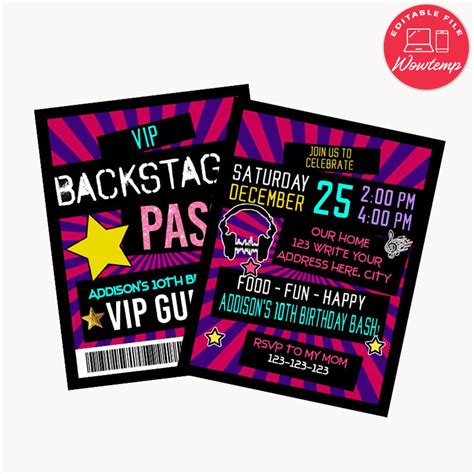 Backstage Pass Customizable Template Instant Dow Wowtemp