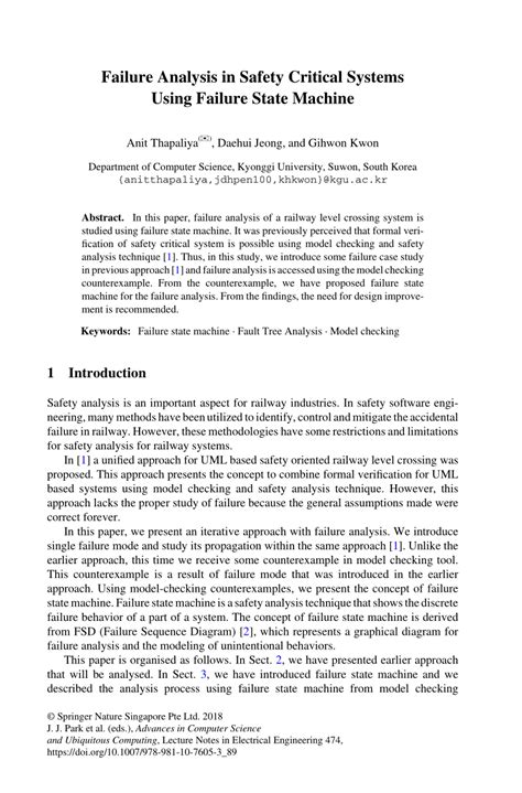 Pdf Failure Analysis In Safety Critical Systems Using Failure State