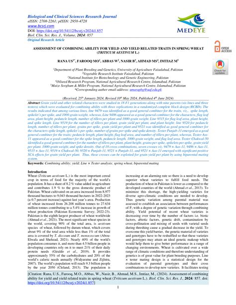 Pdf Assessment Of Combining Ability For Yield And Yield Related