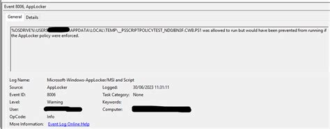 Exclude PSSCRIPTPOLICYTEST Xxxxx Ps1 In Fullfilepath In AppLocker Events From Forwarding To WEC