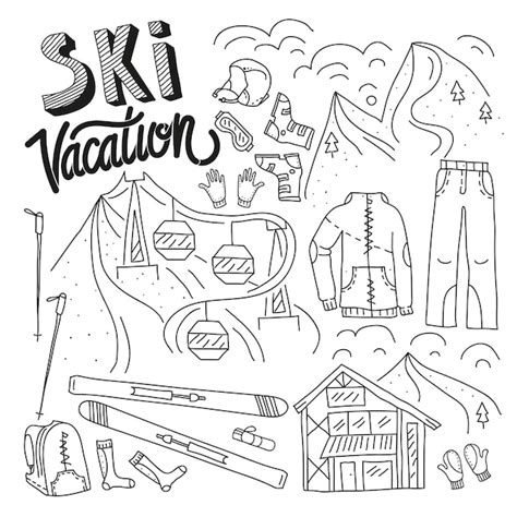 Premium Vector Ski Equipment In Vector Ski Kit Infographic Set Doodle