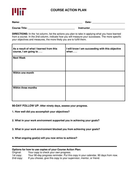 Training Course Action Plan Templates At