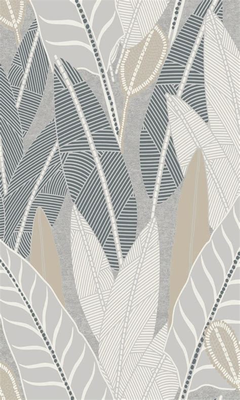 Grey Leafy Tropical Leaves Wallpaper R9347 Free Sample Grijs Behang
