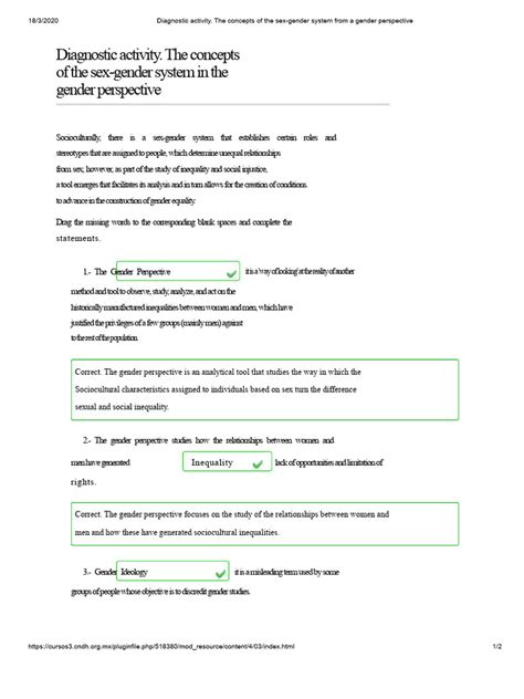 Diagnostic Activity The Concepts Of The Sex Gender System In The