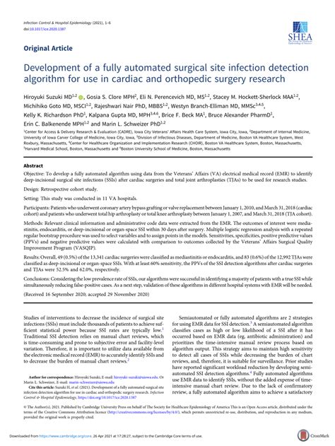 Pdf Development Of A Fully Automated Surgical Site Infection Detection Algorithm For Use In