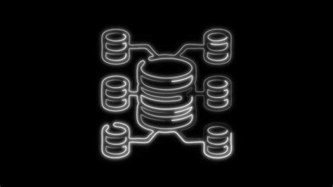 Glowing Neon Data Warehouse Icon Isolated On Black Background Motion