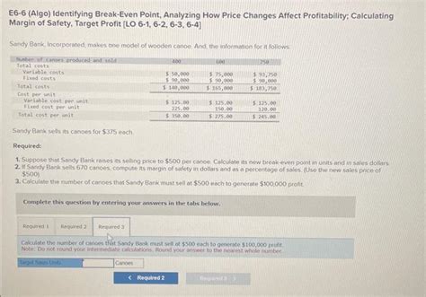 solved e6 6 algo identifying break even point analyzing