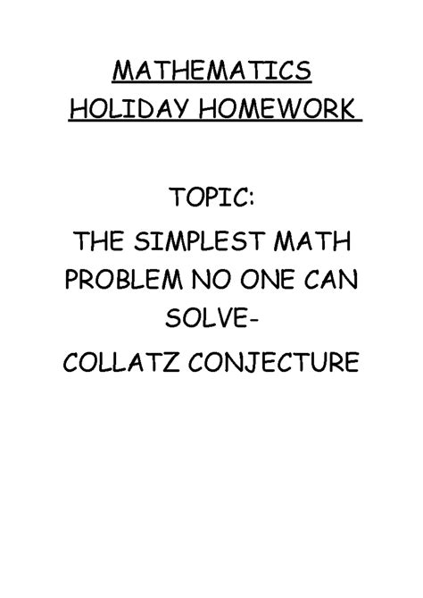 Maths Hw N Mathematics Holiday Homework Topic The Simplest