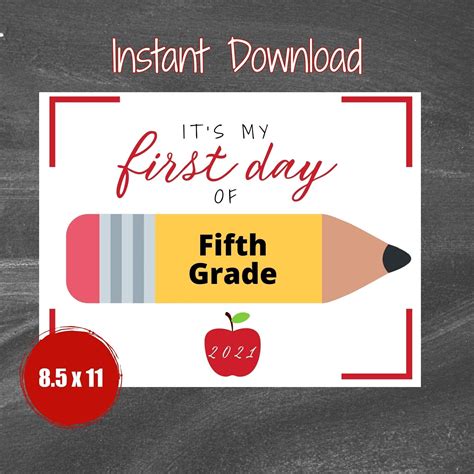 First Day Of School Printable First Day Of Fifth Grade Back To School