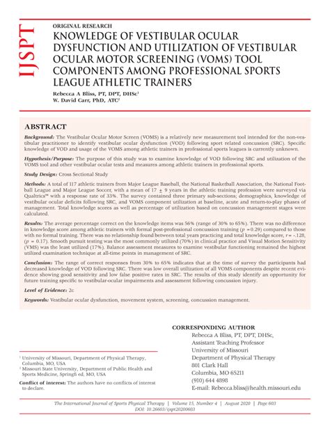 Pdf Knowledge Of Vestibular Ocular Dysfunction And Utilization Of