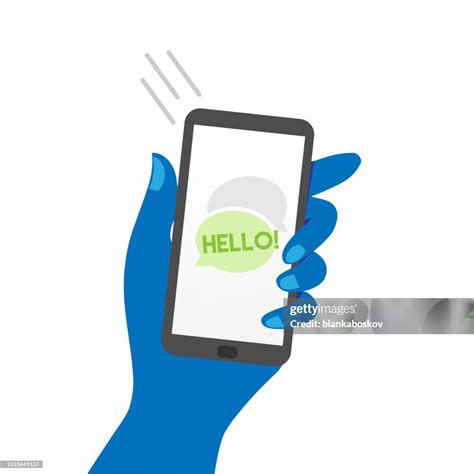 Hand Holding Smartphone Showing Hello Message High Res Vector Graphic Getty Images