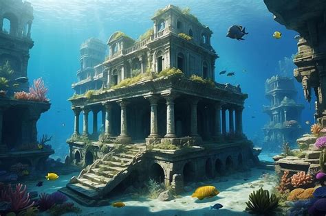 Premium Photo Aquatic Elegance Crafting A Sunken City With Crumbling Architecture And Thriving
