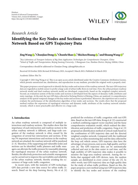 Pdf Identifying The Key Nodes And Sections Of Urban Roadway Network Based On Gps Trajectory Data