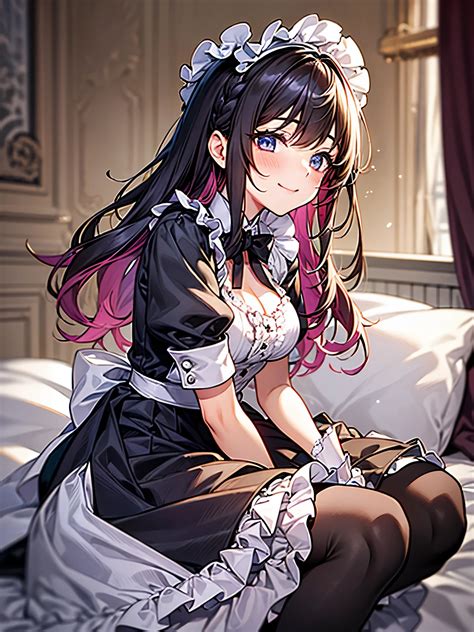 Anime Style Image Of A Maid Sitting On A Bed Seaart Ai