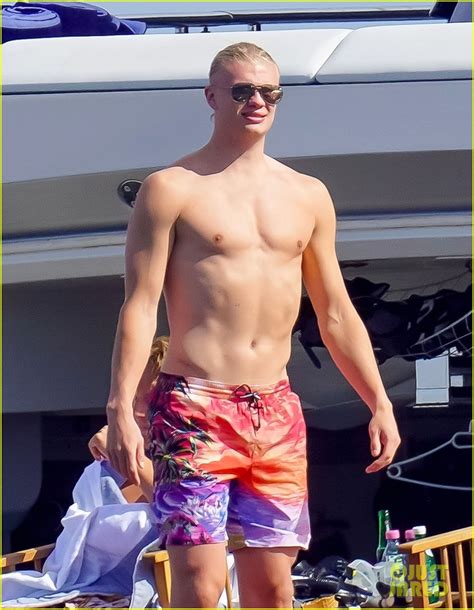 Manchester City Soccer Star Erling Haaland Goes Shirtless During Yacht
