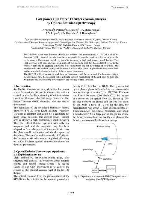 Pdf Low Power Hall Effect Thruster Erosion Analysis By Optical