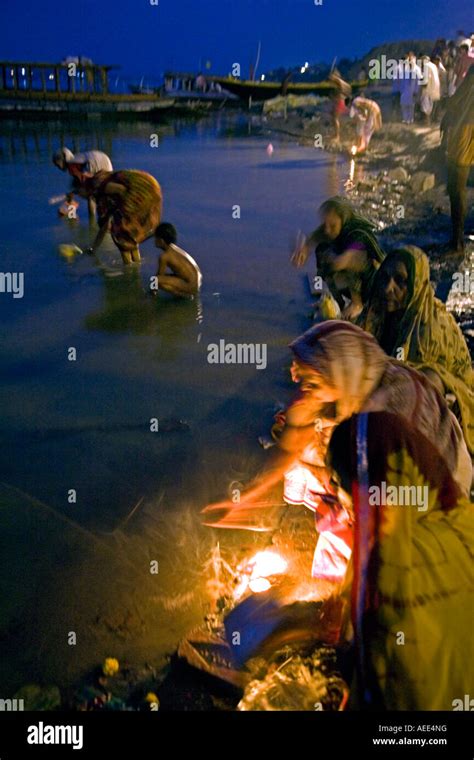 Night Puja Ceremony Assi Ghat Ganges River Varanasi India Stock