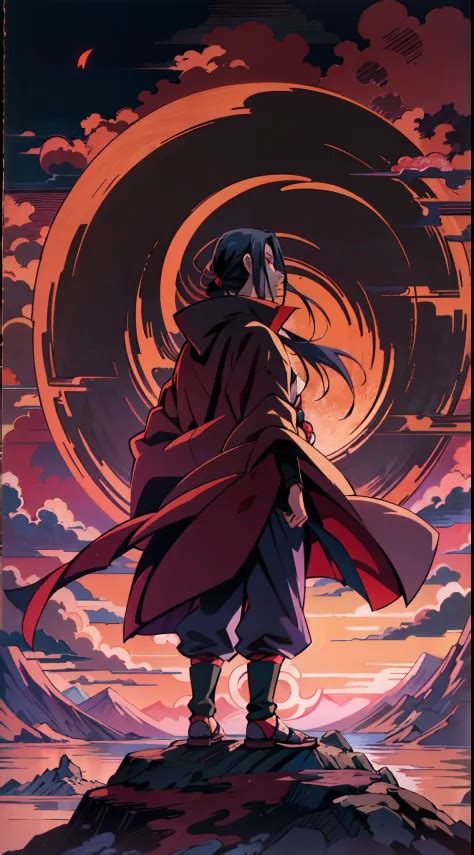 Itachi Uchiha In Front Of The Moon Seaart Al Free Al Art Generator