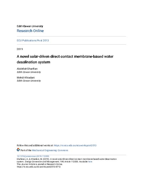 Pdf A Novel Solar Driven Direct Contact Membrane Based Water