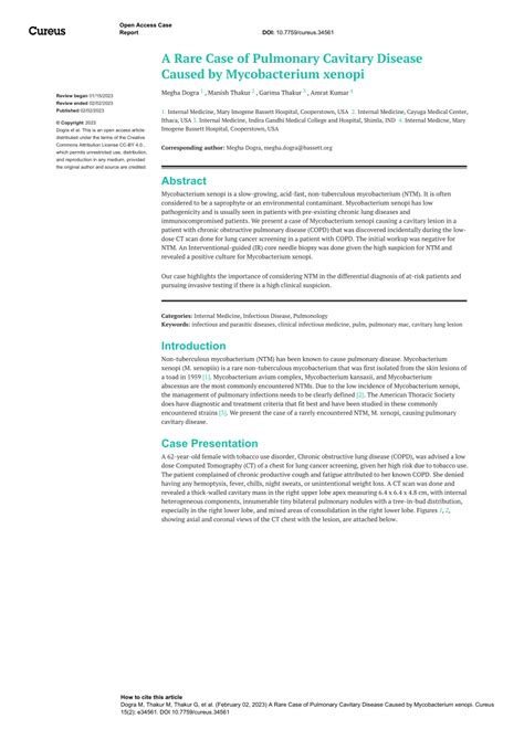 Pdf A Rare Case Of Pulmonary Cavitary Disease Caused By Mycobacterium Xenopi