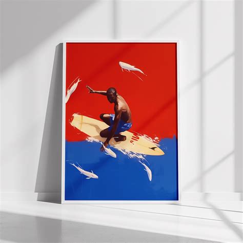 Surreal Surf Rider In Midair Wall Art Print Floating Ocean