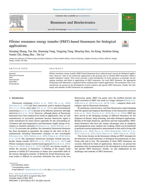 FÖrster Resonance Energy Transfer Fret Based Biosensors For