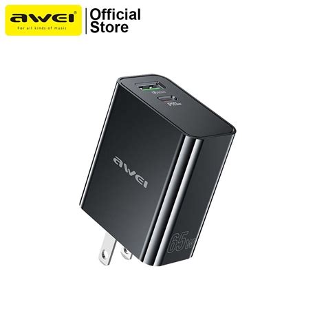 Awei Pd58 Us Gan Power Adapter Pd65w Quick Charging Foldable Dual Ports Us Plug Wall Charger