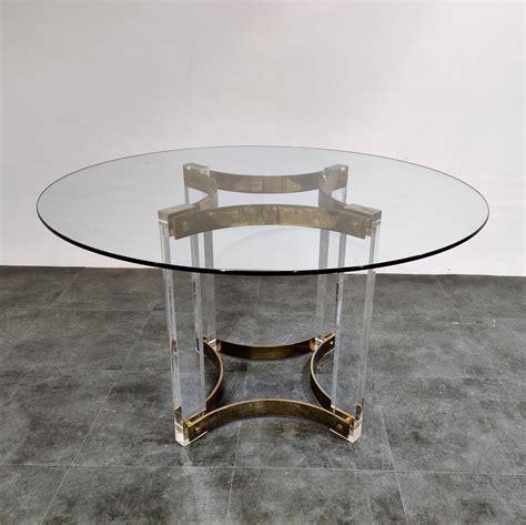 Vintage Lucite And Brass Dining Table By Charles Hollis Jones 1970s