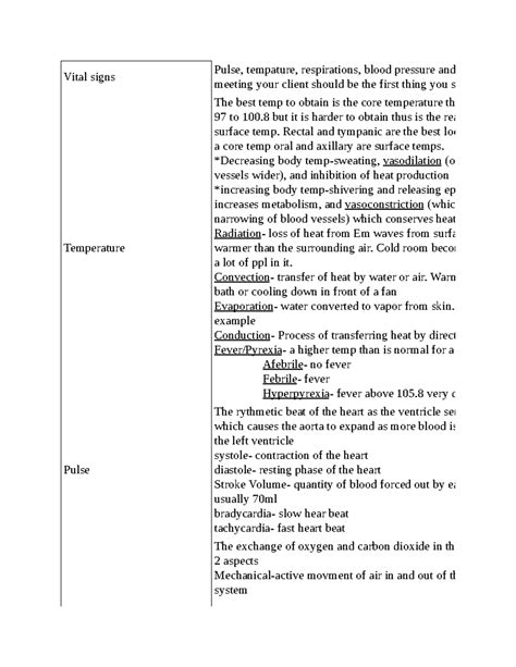 Cornell Note Vital Signs Vital Signs Pulse Tempature Respirations