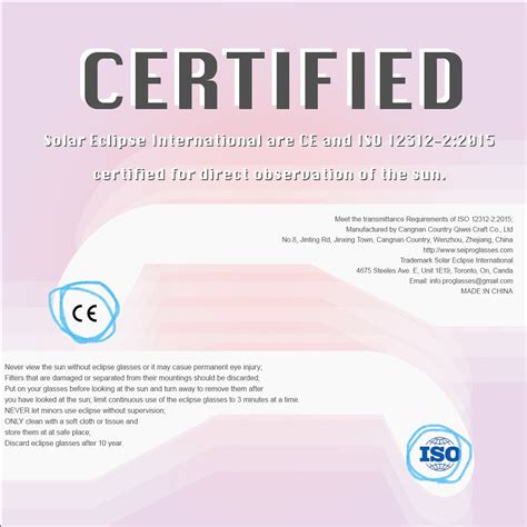 Seic Plastic Solar Eclipse Glasses Ce And Iso Certified Eclipse Shade