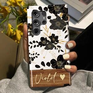 Personalized Gold Floral Wood Phone Case Custom Name Etsy