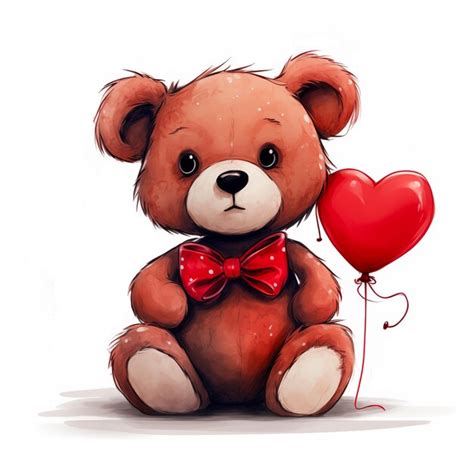 Premium Ai Image Cute Cartoon Teddy Bear Holding Red Heart Illustration