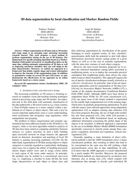 Pdf 3d Data Segmentation By Local Classification And Markov Random Fields
