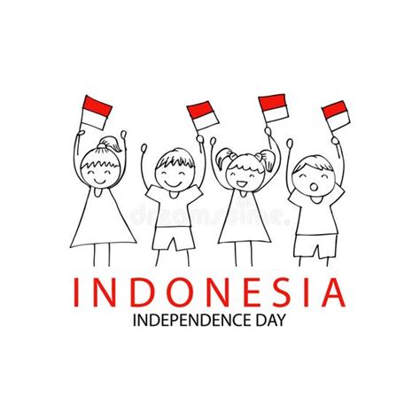 Dé El Muchacho Y La Muchacha Del Dibujo Que Sostienen La Bandera De Indonesia Ilustración Del