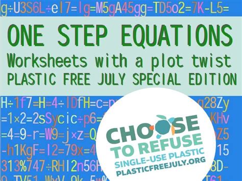 One Step Equations Plastic Free July Teaching Resources