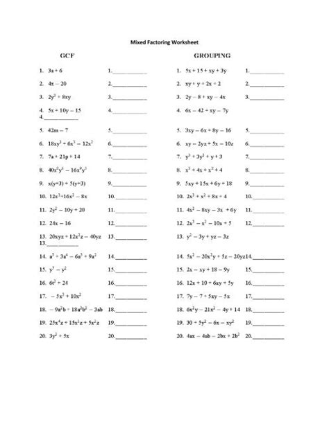 Mixed Factoring Worksheet Fall River Public Schools Worksheets Library