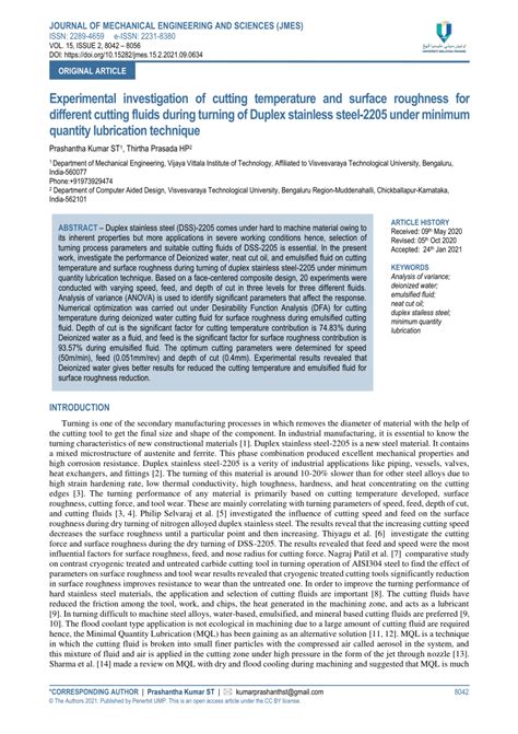Pdf Experimental Investigation Of Cutting Temperature And Surface Roughness For Different