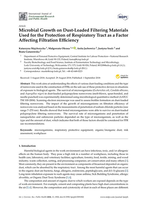 Pdf Microbial Growth On Dust Loaded Filtering Materials Used For The