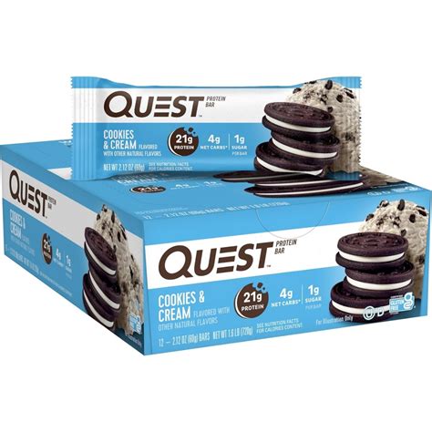 Protein Bar Display Com 12 Barras De 60g Sabor Cookies E Cream Quest