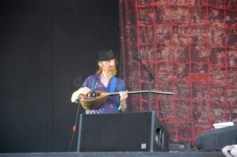 Trencin Slovakia July 9 2011 Lu Edmonds Playing Bouzouki Live With