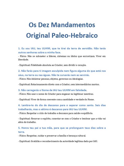 Os 10 Mandamentos Original Paleo Hebraico Pdf