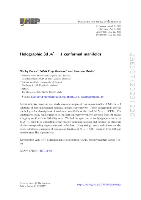 Pdf Holographic 3d N Mathcal N 1 Conformal Manifolds
