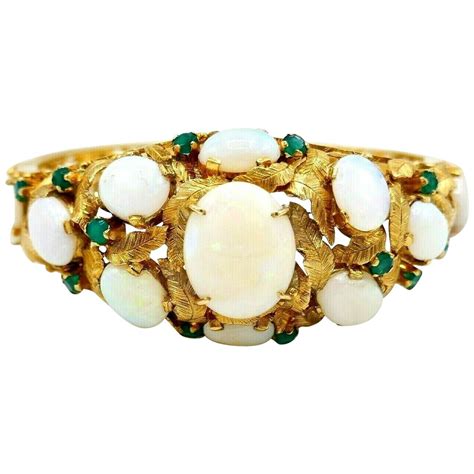 Vintage Opal And Diamond Bangle In Yellow Gold For Sale At 1stdibs