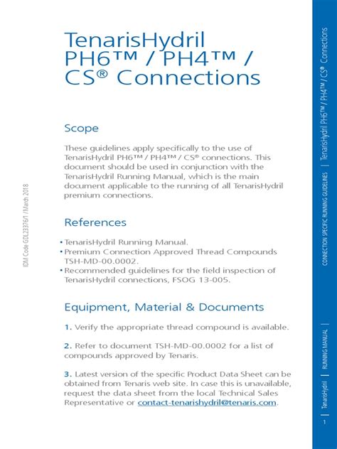 Tenarishydril Ph6 Ph4 Cs Running Guidelines Pdf Pipe Fluid Conveyance Elevator