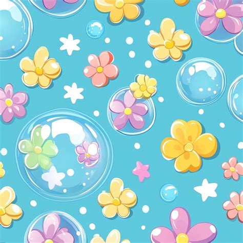 Mini Cute Cartoon Flower Pattern Bubbles And Stars Premium Ai