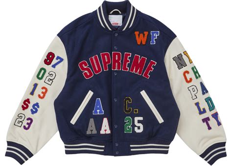 Supreme Praises Varsity Jacket Navy Mens Ss25 Us