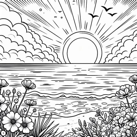 Tô Màu Cảnh Hoàng Hôn Buổi Chiều Trang Tô Màu Cho Bé