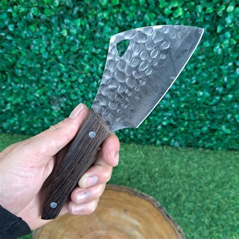 Faca Aço Inox Mini Cutelo Fulltang Cabo Madeira Corta Osso Febre Do Aço