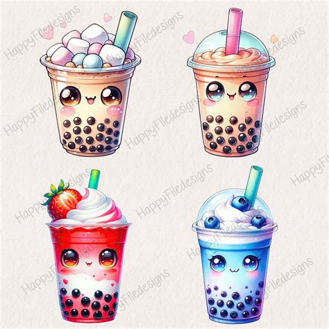 Bubble Tea Kawaii Clipart Set Cute Bubble Tea Clip Art Boba Tea Cliparts Boba Tea Clipart