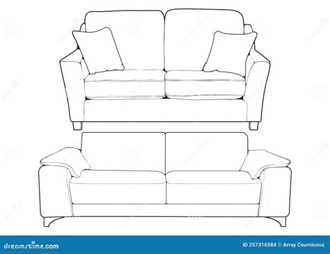 Set Off Sofa Or Couch Line Art Illustrator Outline Furniture For